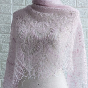 Triangle Rose Hand Knitted Shawl, Kid Mohair, Silk and Wool Lace Shawl ...