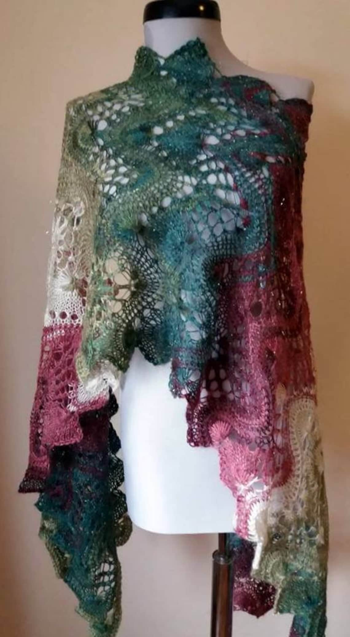 Multicolor Hand Knitted Lace Shawl,knit Scarf, Lace Estonian Shawl ...