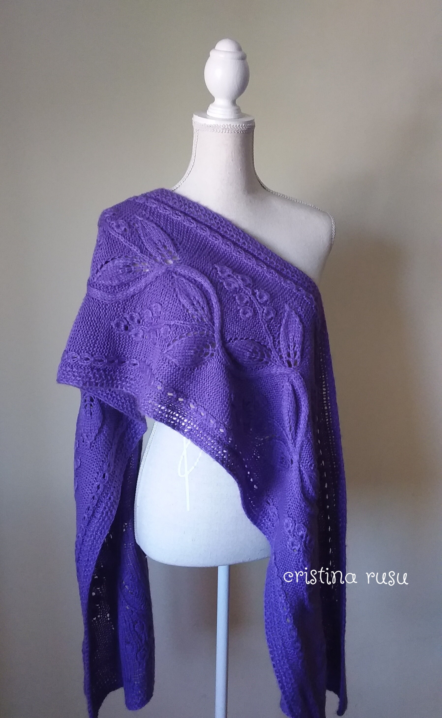 Soft Violet,purple, Plum Hand Knitted Mohair Shawl With Floral Pattern ...