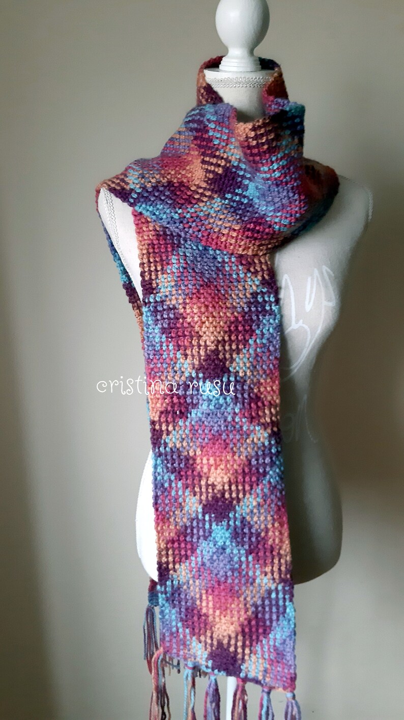 Blanket Scarf ,winter Crochet Scarf , Planned Pooling Scarf , Plaid ...