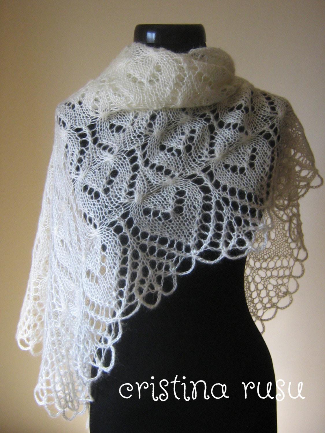 Ivory knitting lace shawl Mohair shawl Wedding shawlBride | Etsy