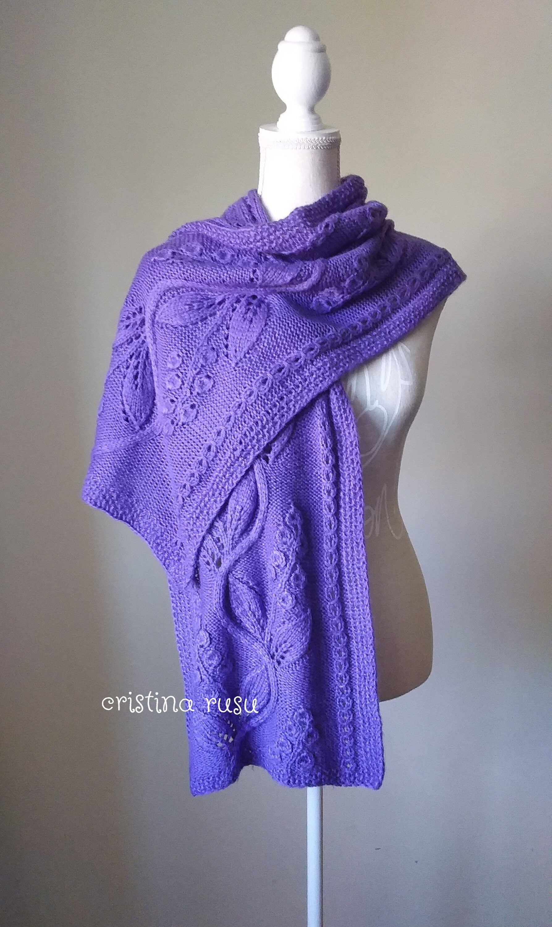 Soft Violet,purple, Plum Hand Knitted Mohair Shawl With Floral Pattern ...