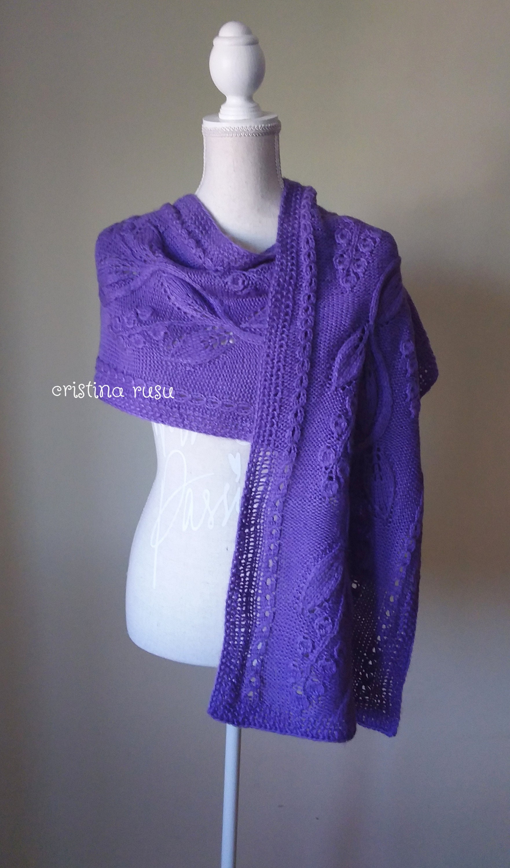 Soft Violet,purple, Plum Hand Knitted Mohair Shawl With Floral Pattern ...