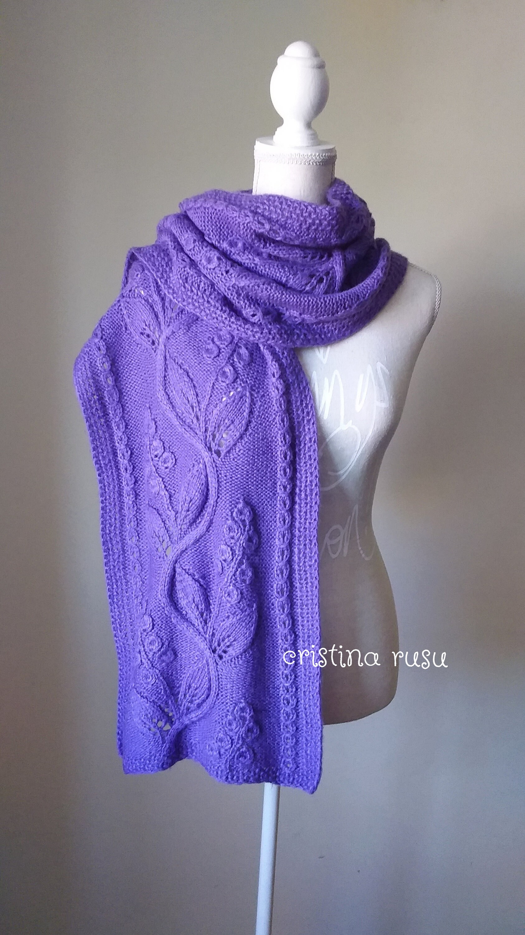 Soft Violet,purple, Plum Hand Knitted Mohair Shawl With Floral Pattern ...