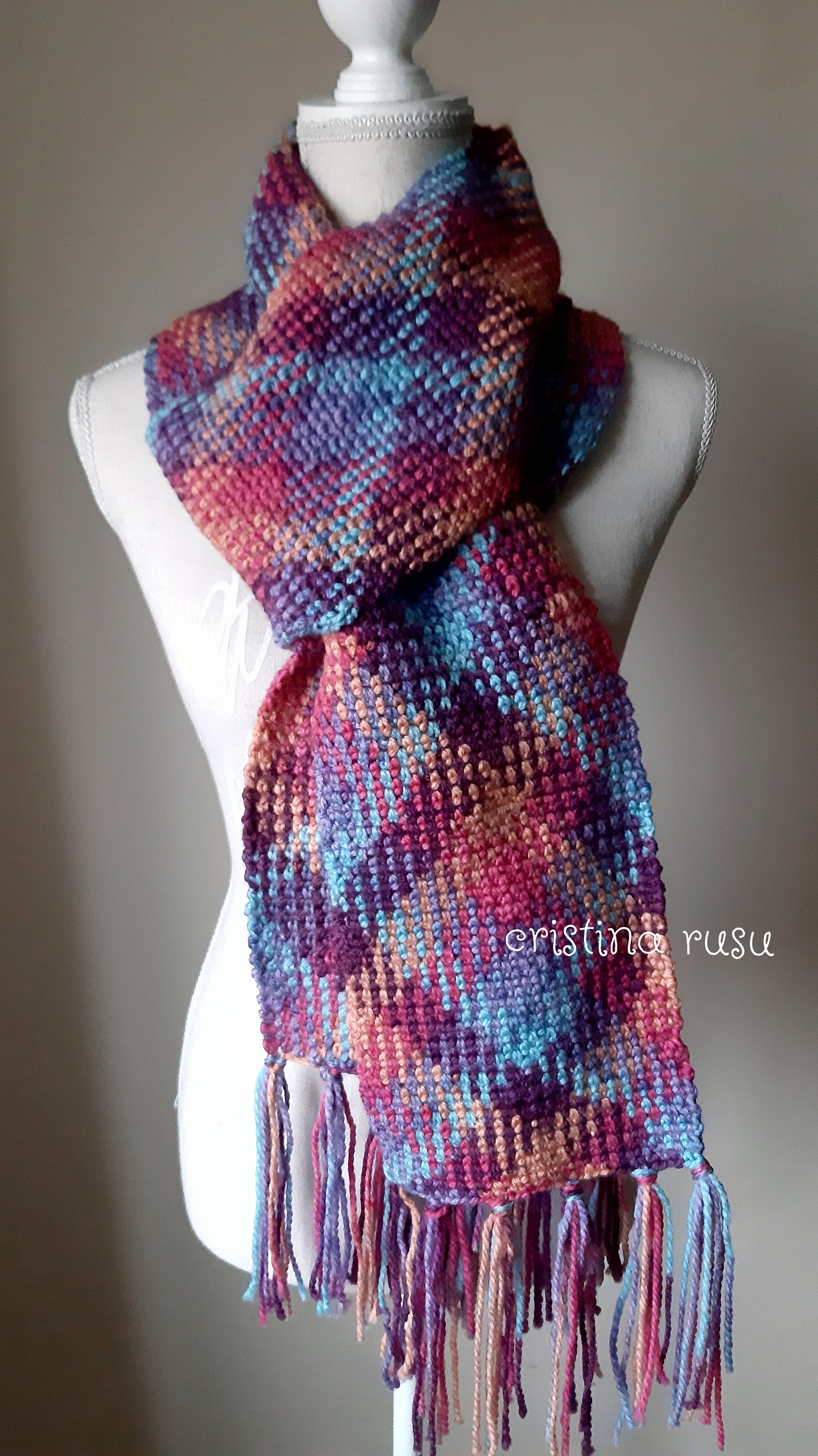 Blanket Scarf ,winter Crochet Scarf , Planned Pooling Scarf , Plaid ...