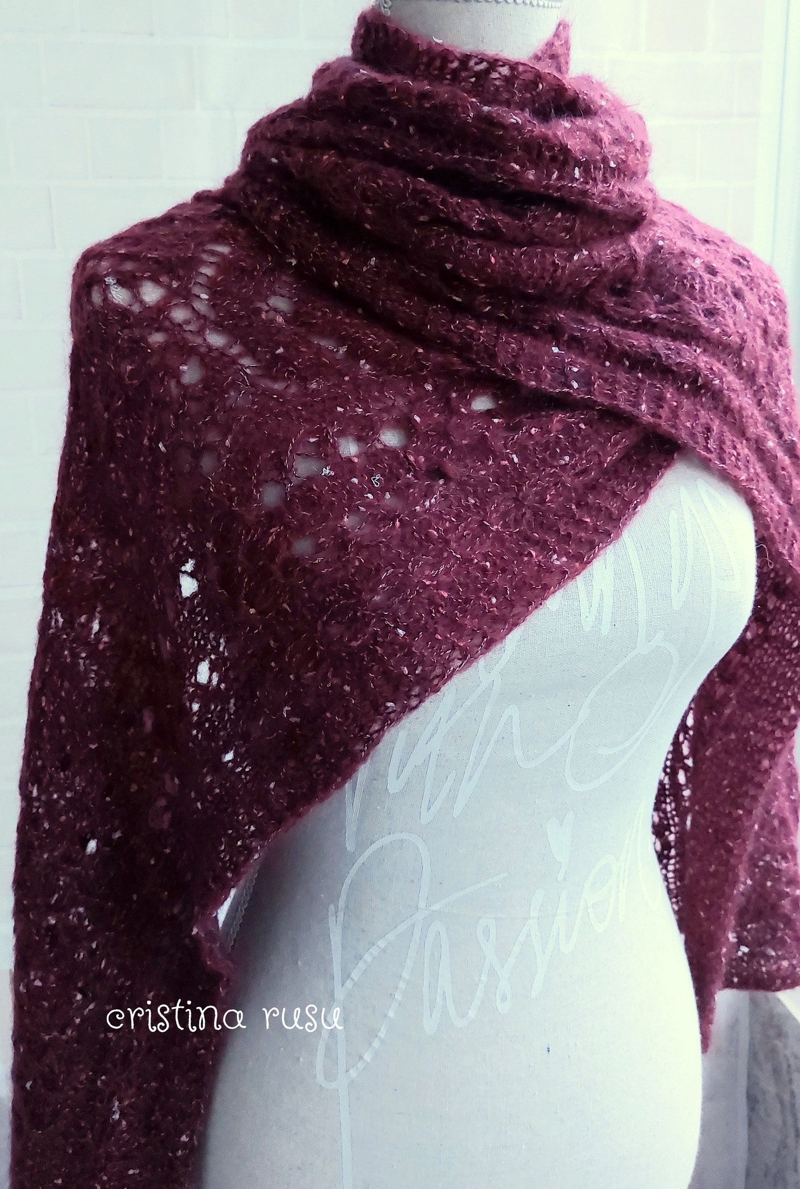Burgundy Autumn Knit Shawl , Large Knit Rectangular Shawl,winter Alpaca ...
