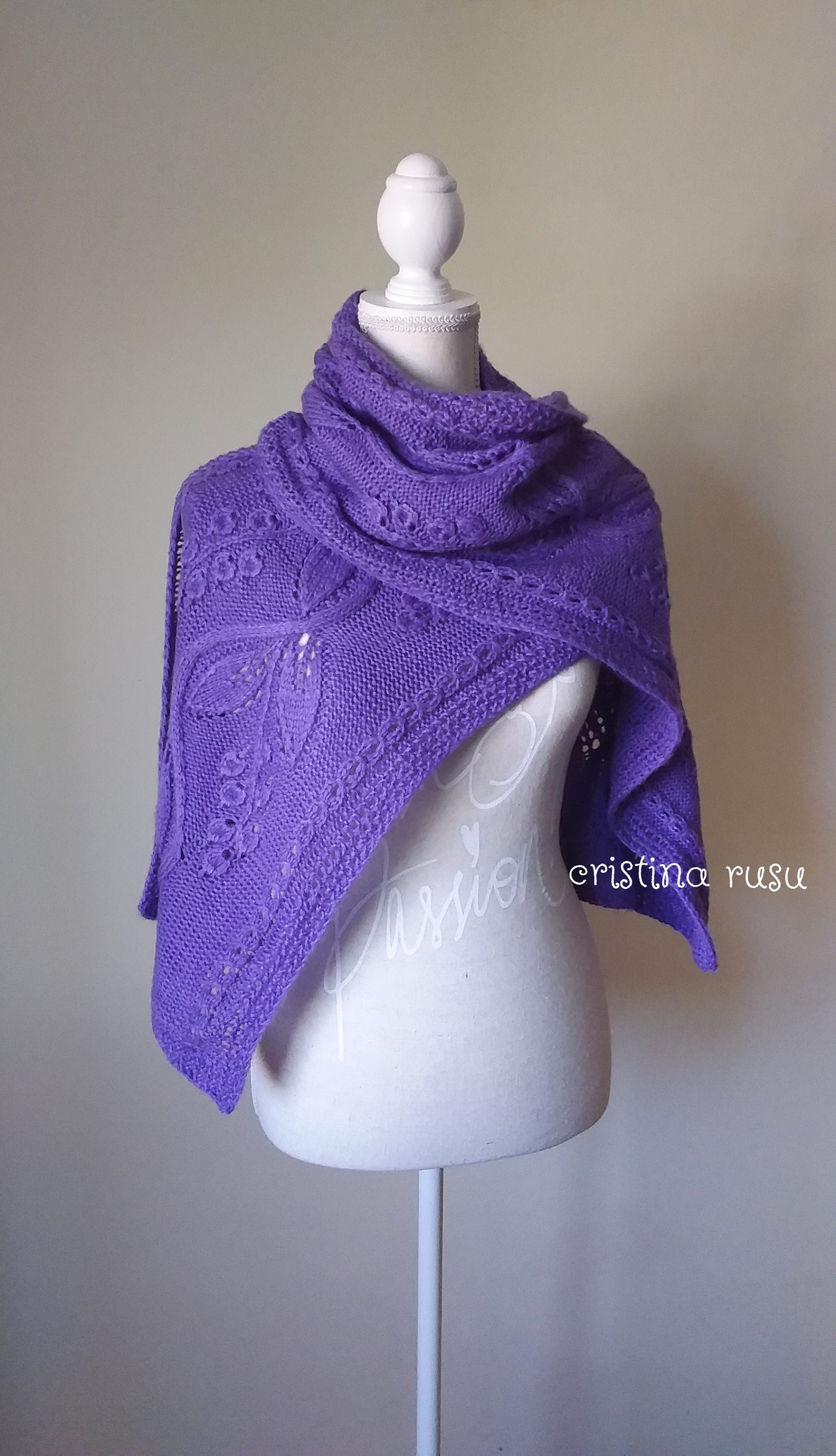Soft Violet,purple, Plum Hand Knitted Mohair Shawl With Floral Pattern ...