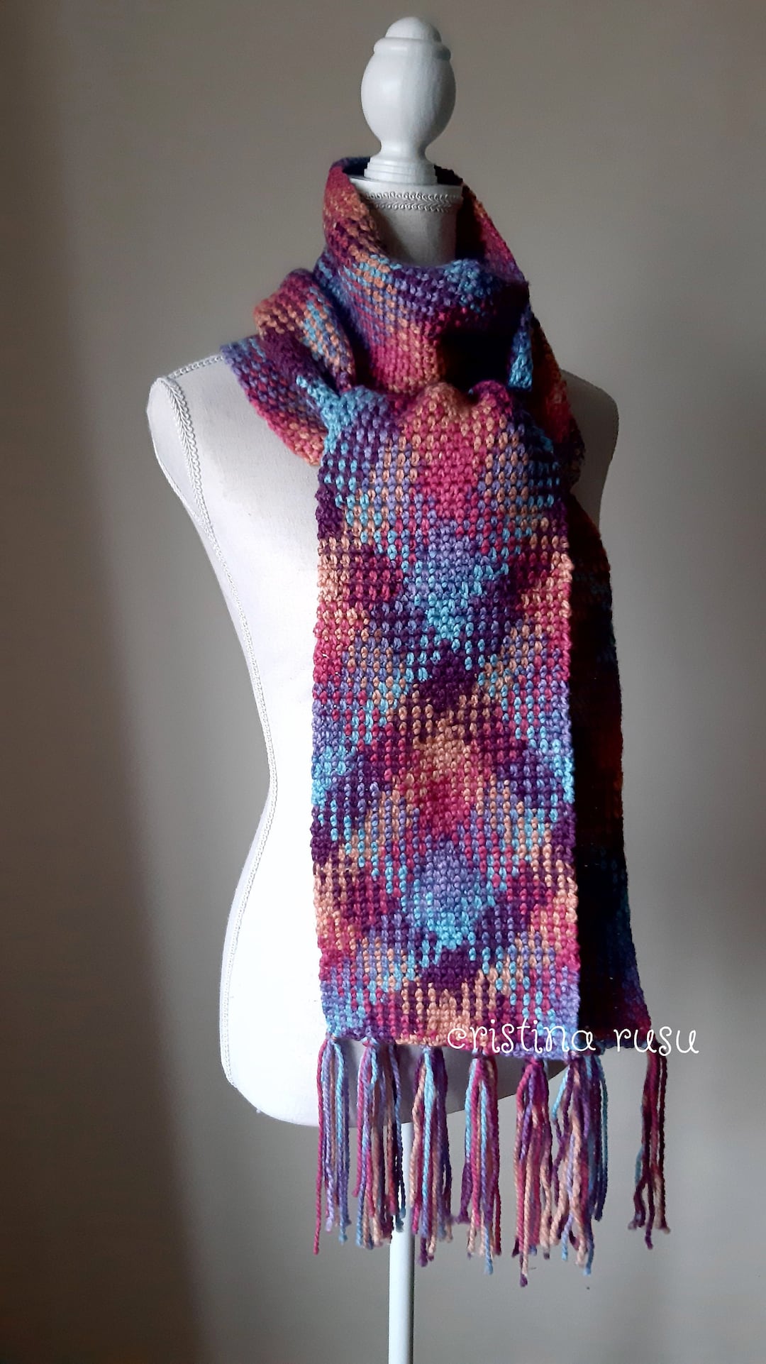 Blanket Scarf ,winter Crochet Scarf , Planned Pooling Scarf , Plaid ...