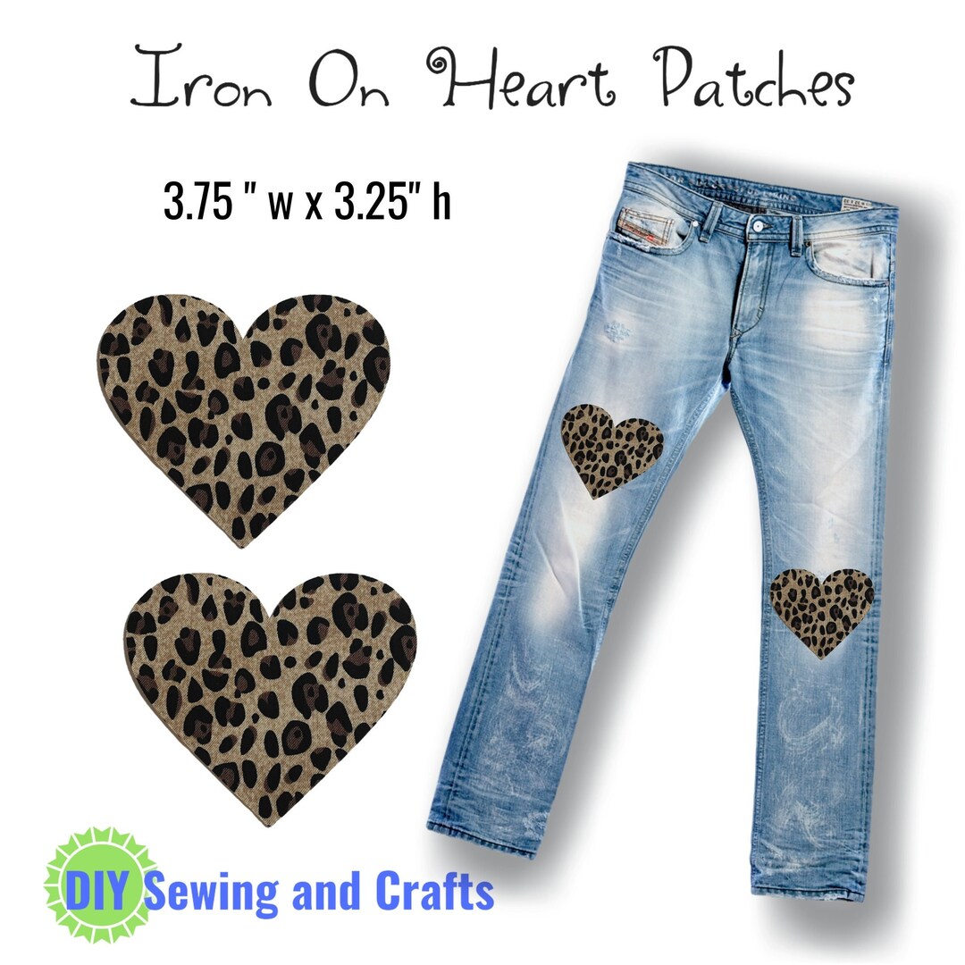 Cheetah/leopard Fabric Hearts, Iron on Knee or Elbow Patches for Jeans ...