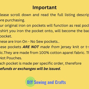 Iron on Pockets DIY Kit: No Sew Comfort Colors Cotton Pocket (5x5 Inch ...