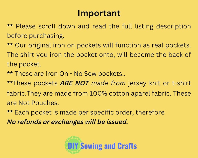 Iron on Pockets DIY Kit: No Sew Comfort Colors Cotton Pocket (5x5 Inch ...