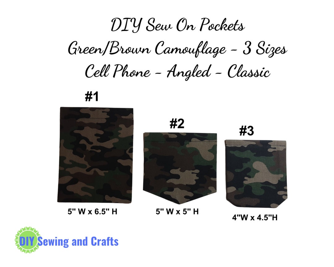 Tshirt Sew on Pockets, Army Camo 3 Styles, Cell Phone Patch, Angle ...