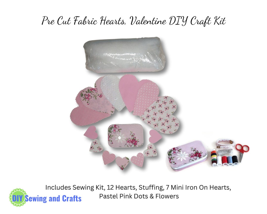 Pre Cut Fabric Hearts, Valentine DIY Craft Kit, Includes Sewing Kit, 12 ...