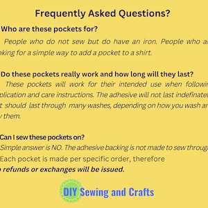 Iron on Pockets DIY Kit: No Sew Comfort Colors Cotton Pocket (5x5 Inch ...