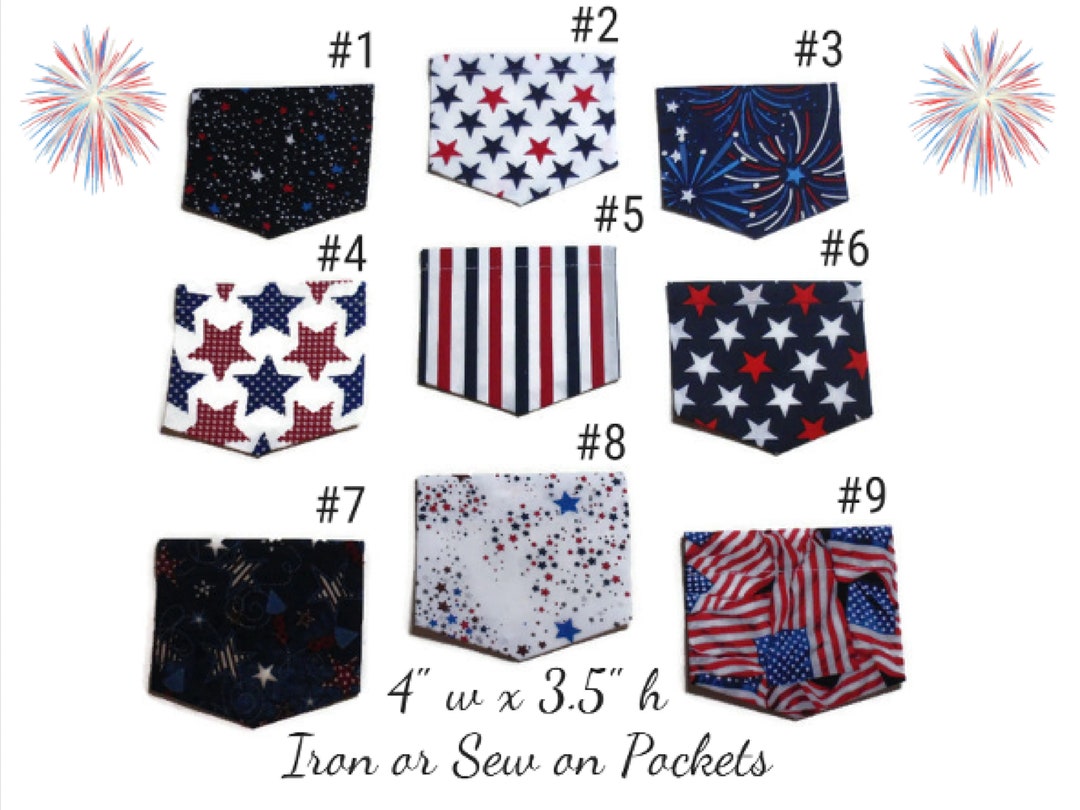 Patriotic Patch Pockets, Iron or Sew On, Red White and Blue, DIY Kit ...