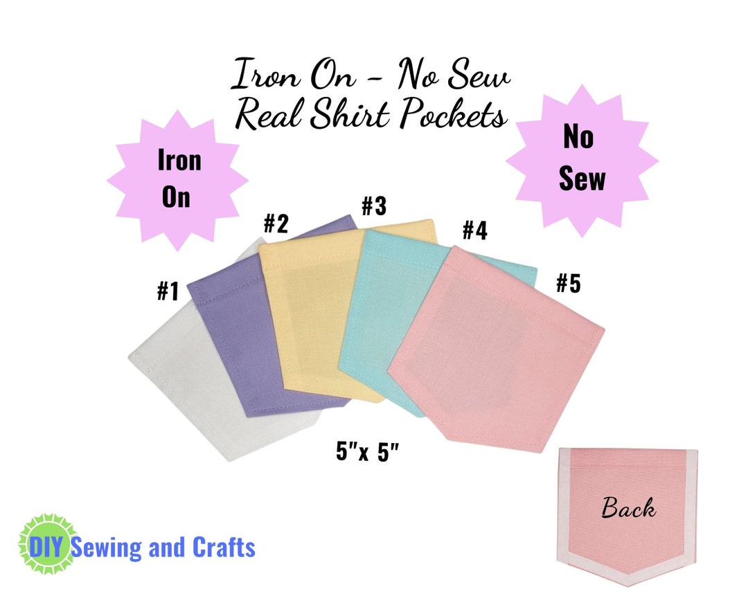 Pockets Iron on No Sew Pastel Colors Real Functional Add on Permanent ...