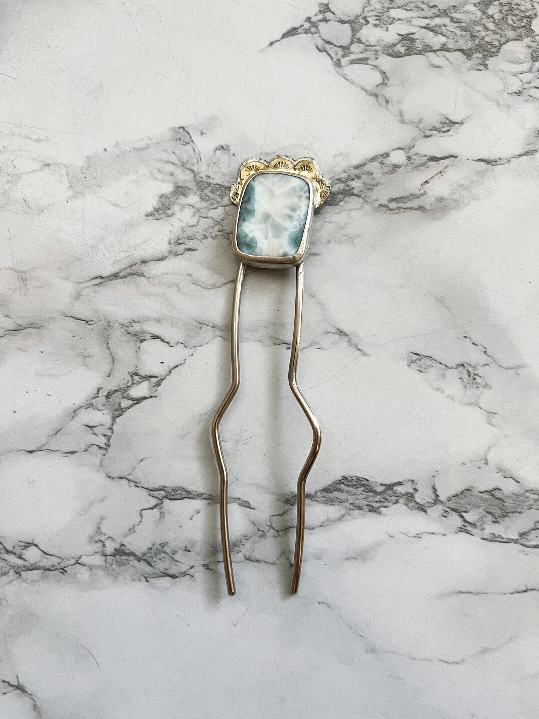 Larimar Hair Fork, Sterling Silver Hair Comb for Long Hair, Hair Pin ...