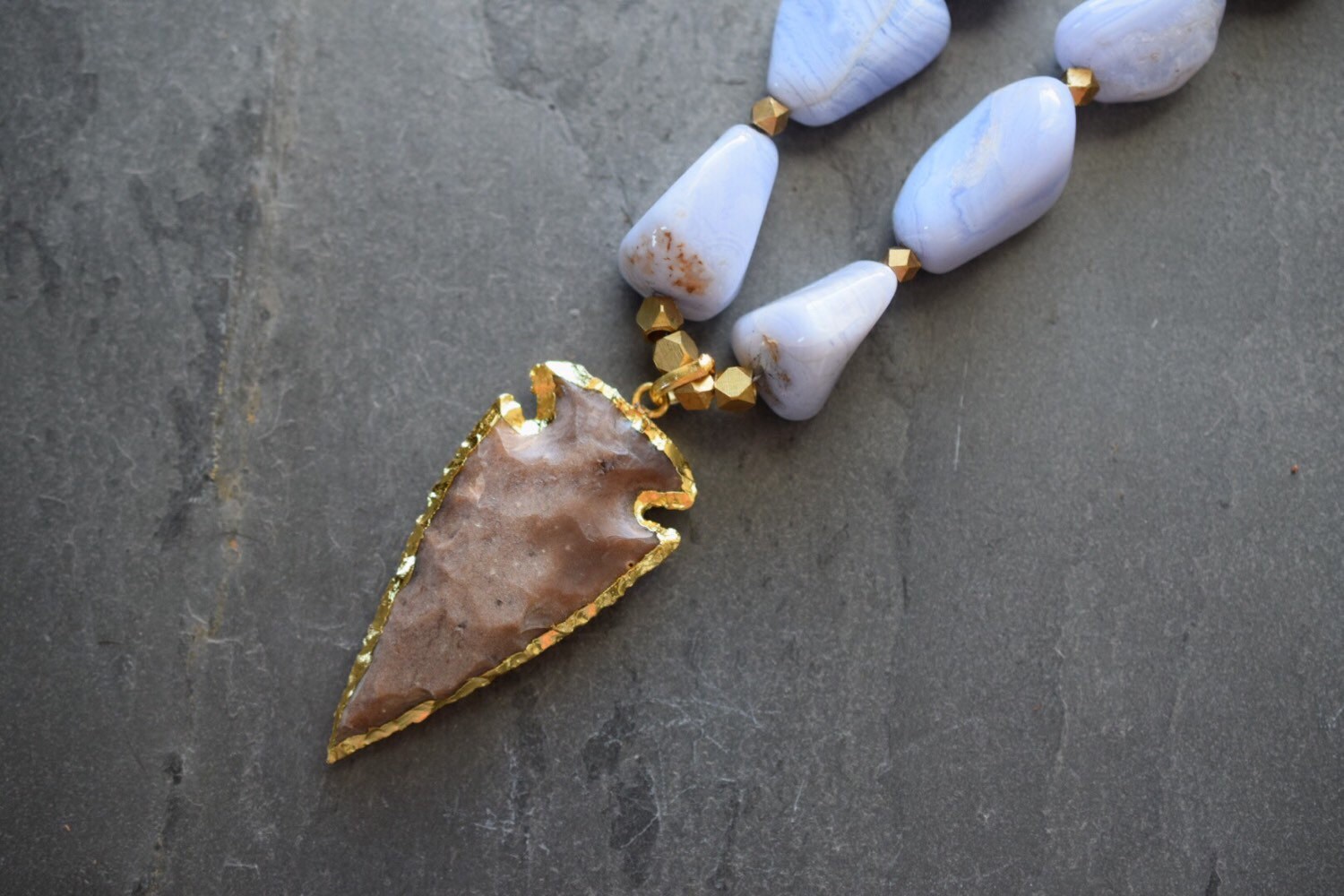 Gift for Her, Arrowhead Gemstone Necklace,blue Lace Agate,blue Agate ...