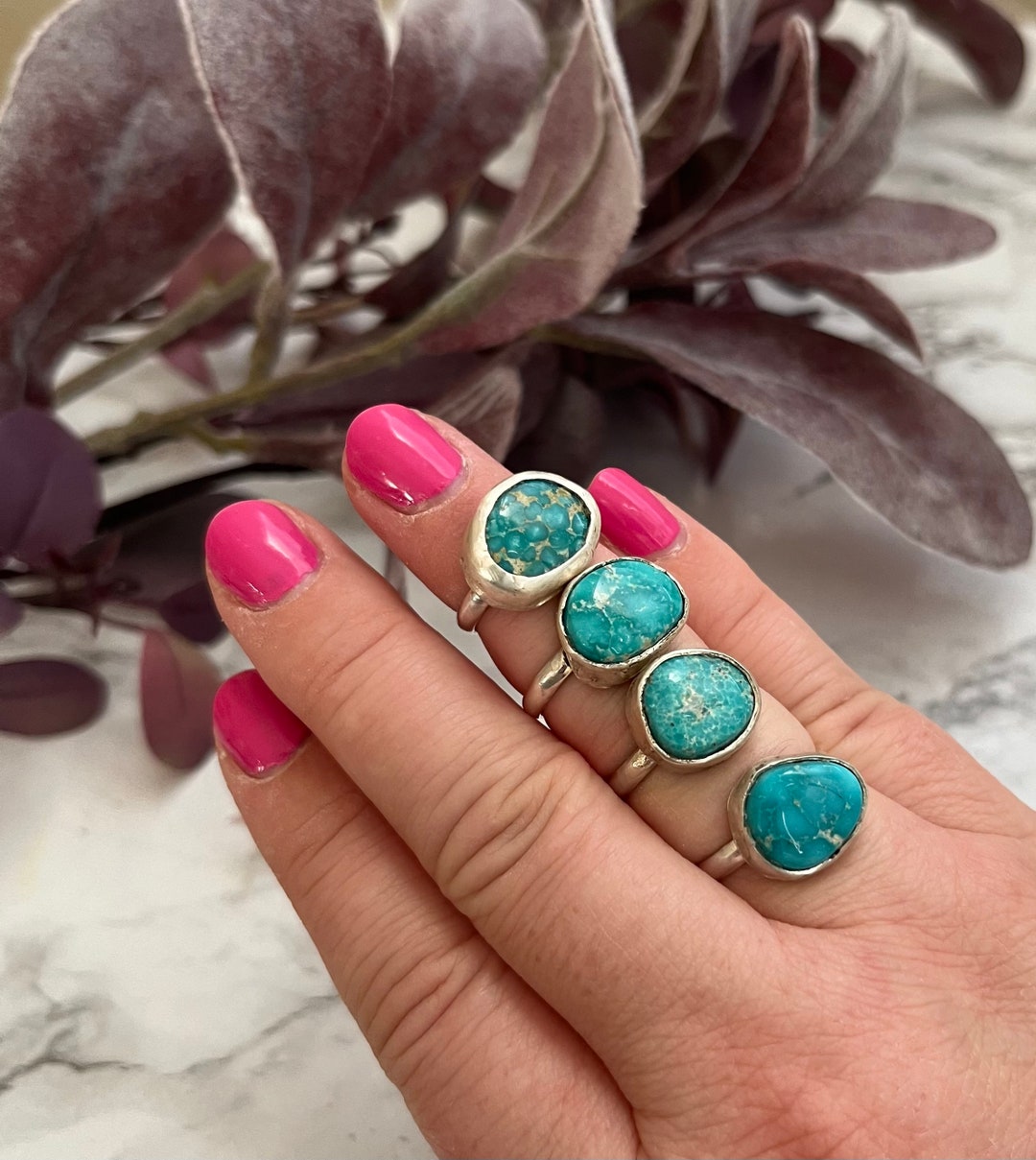 Small Round Turquoise Ring Sterling Silver Simple Turquoise Ring ...