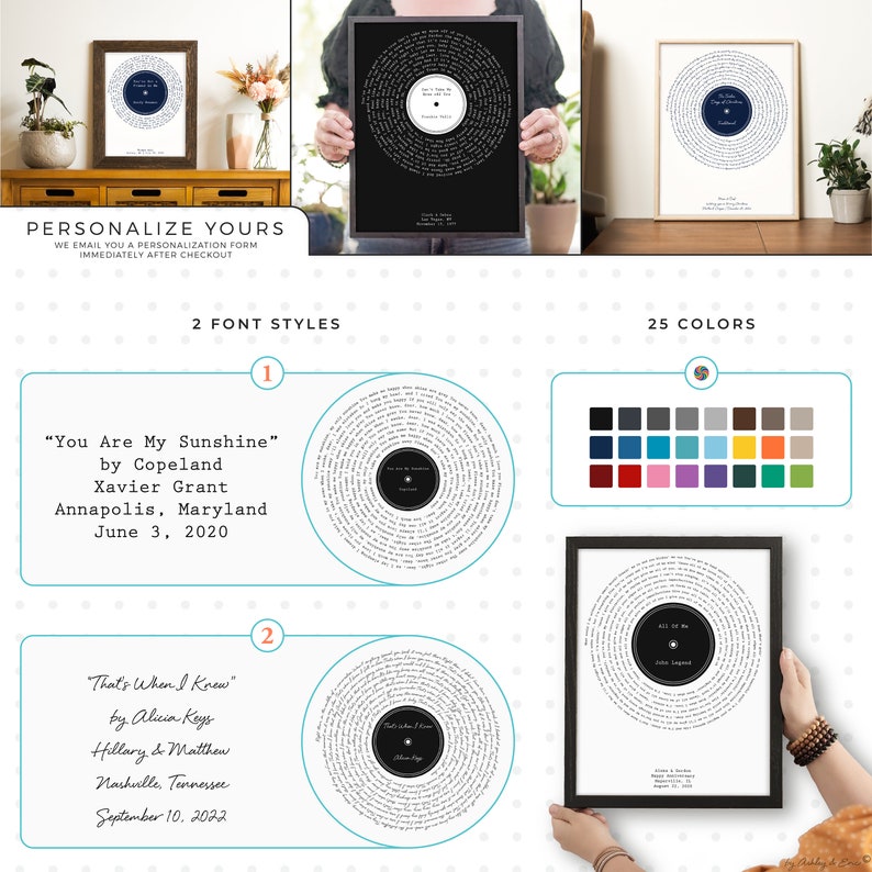 Record Song Lyric Gift, Personalized Wedding Gift for Couple, Cotton ...