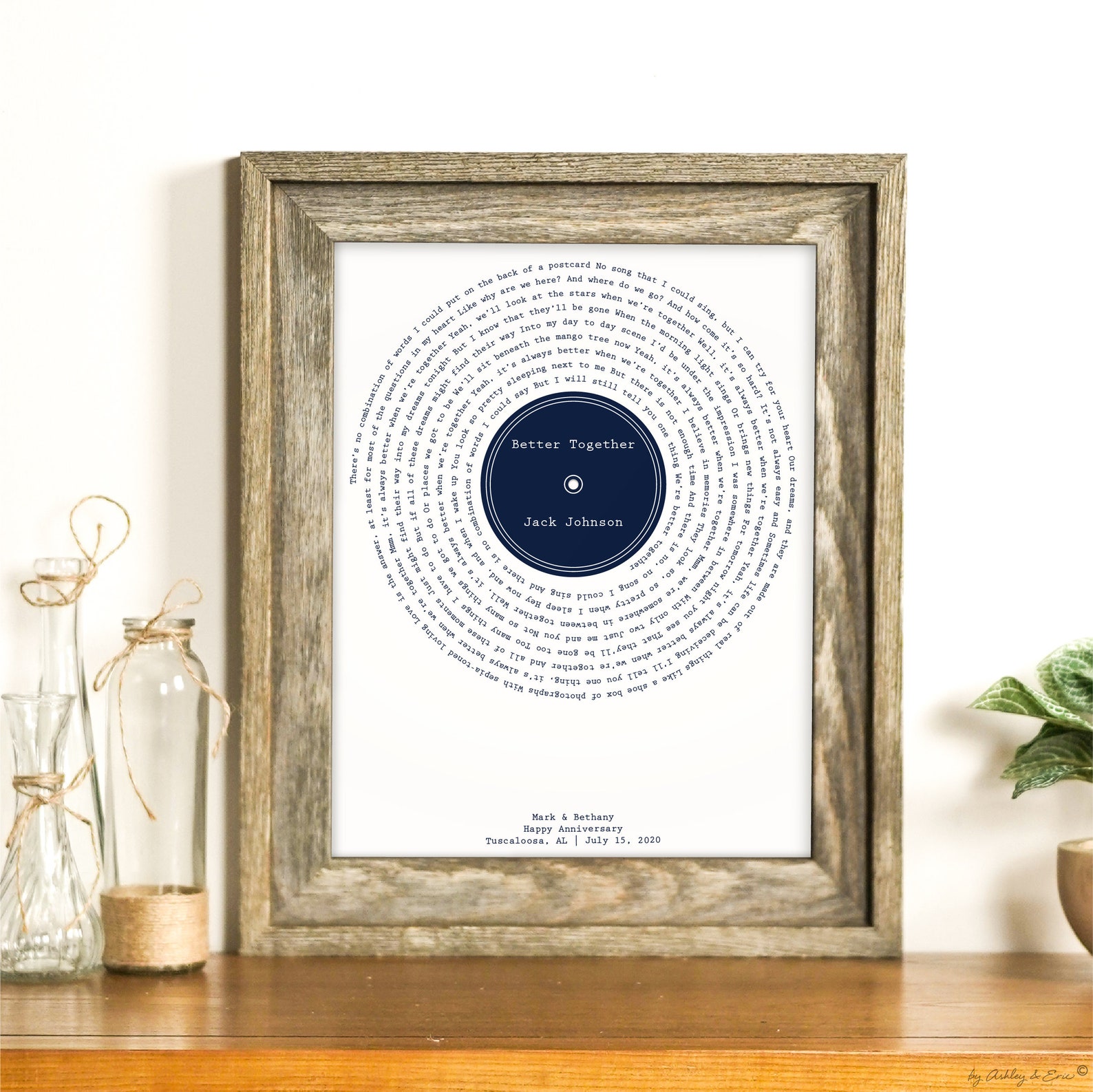 Record Song Lyric Gift, Personalized Wedding Gift for Couple, Cotton ...