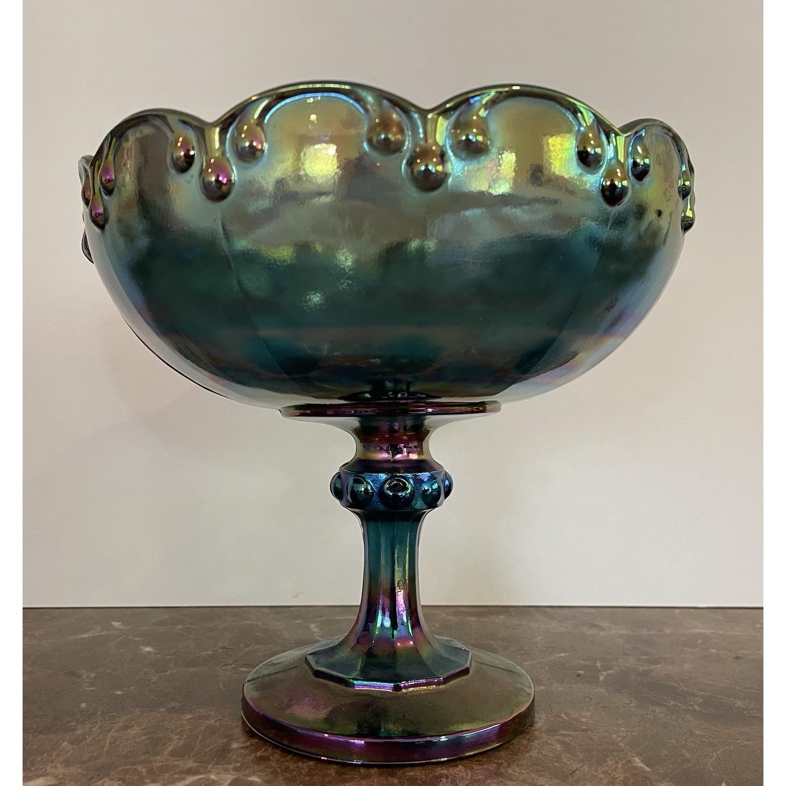 Vtg Indiana Blue Carnival Champagne Glass Pedestal Compote Candy Nut ...