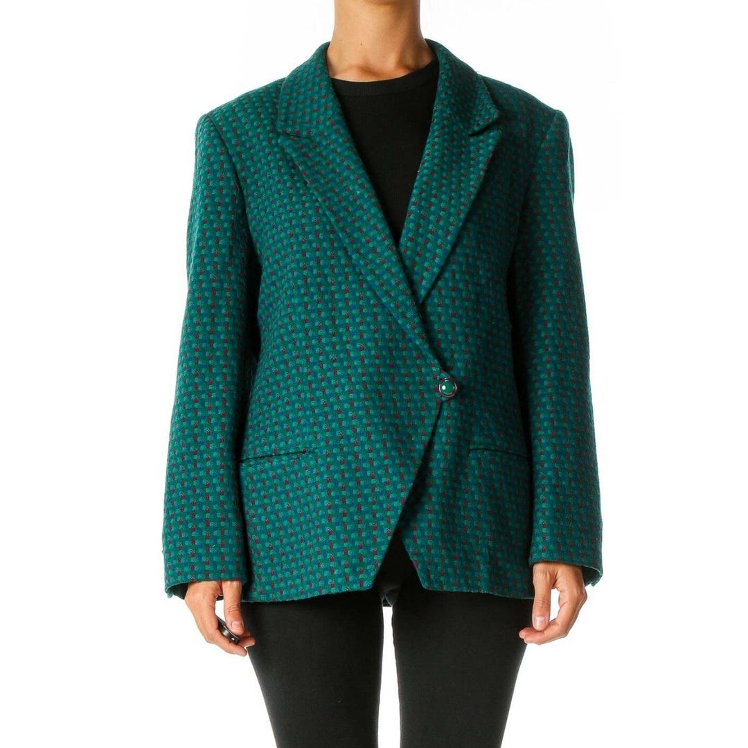 VTG Miss Pendleton Green Purple Blue Check Tweed Blazer Career Preppy ...