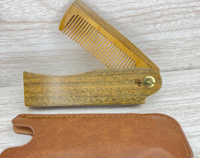 USA Made SANDALWOOD Folding Wooden COMB & Case 7” Perfect Gift Wood ...