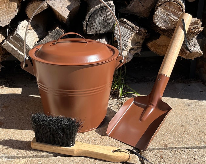 USA Made Fireplace Stove Whisk Broom & Shovel BUCKET With Lid Dustpan ...
