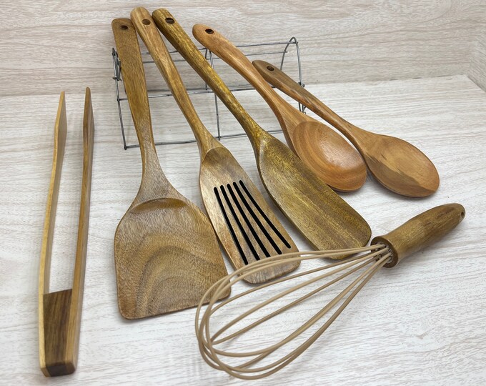 USA Made 7 Piece Set TEAK Wood Handmade Kitchen UTENSILS Set Spatulas ...