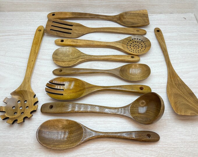 USA Made 10 Piece Set TEAK Wood Handmade Kitchen UTENSILS Set Spatulas ...