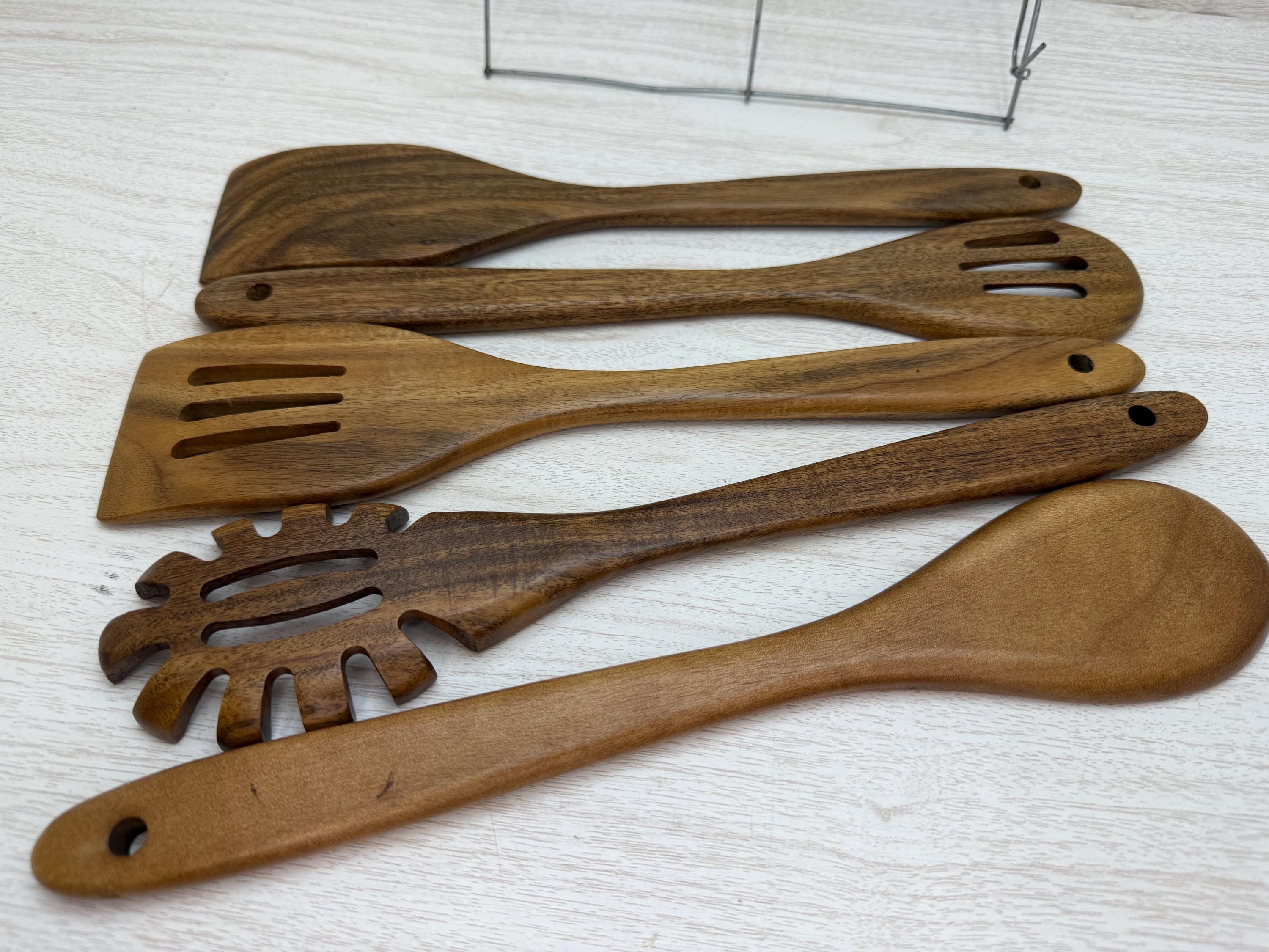 USA Made 5 Piece Set TEAK Rustic Wood Handmade Kitchen UTENSILS Set No ...