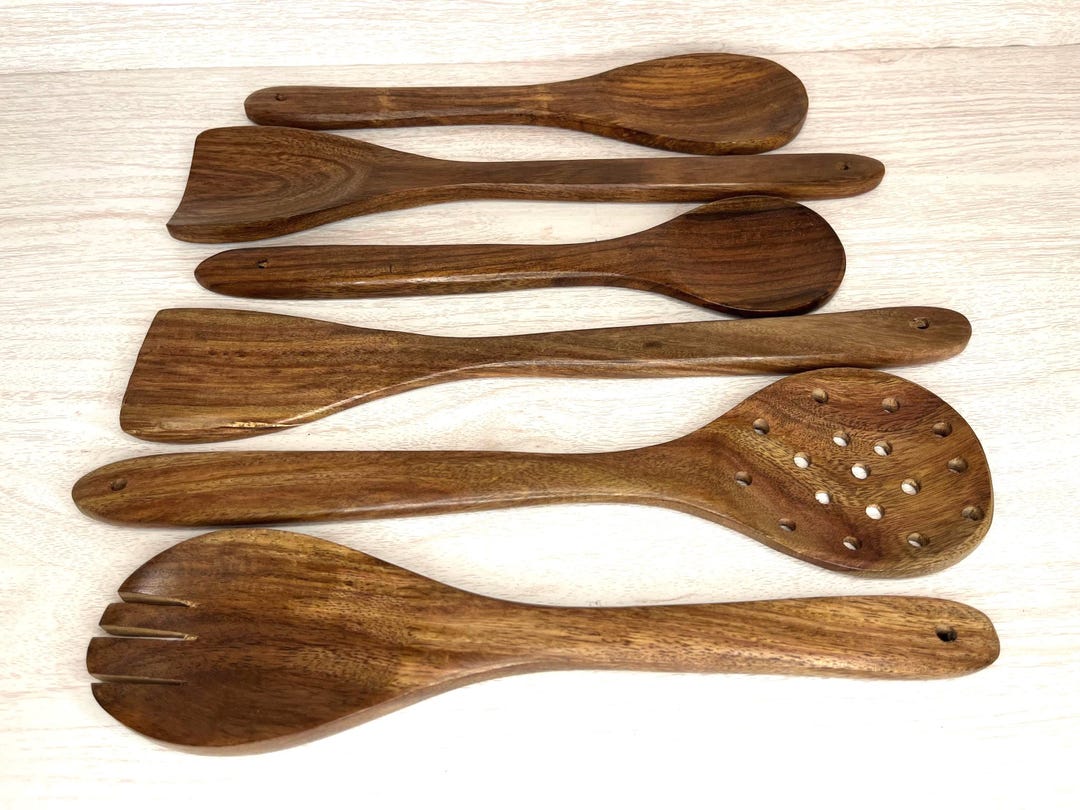 USA Made 6 Piece Set TEAK Wood Handmade Kitchen UTENSILS Set Spatulas ...