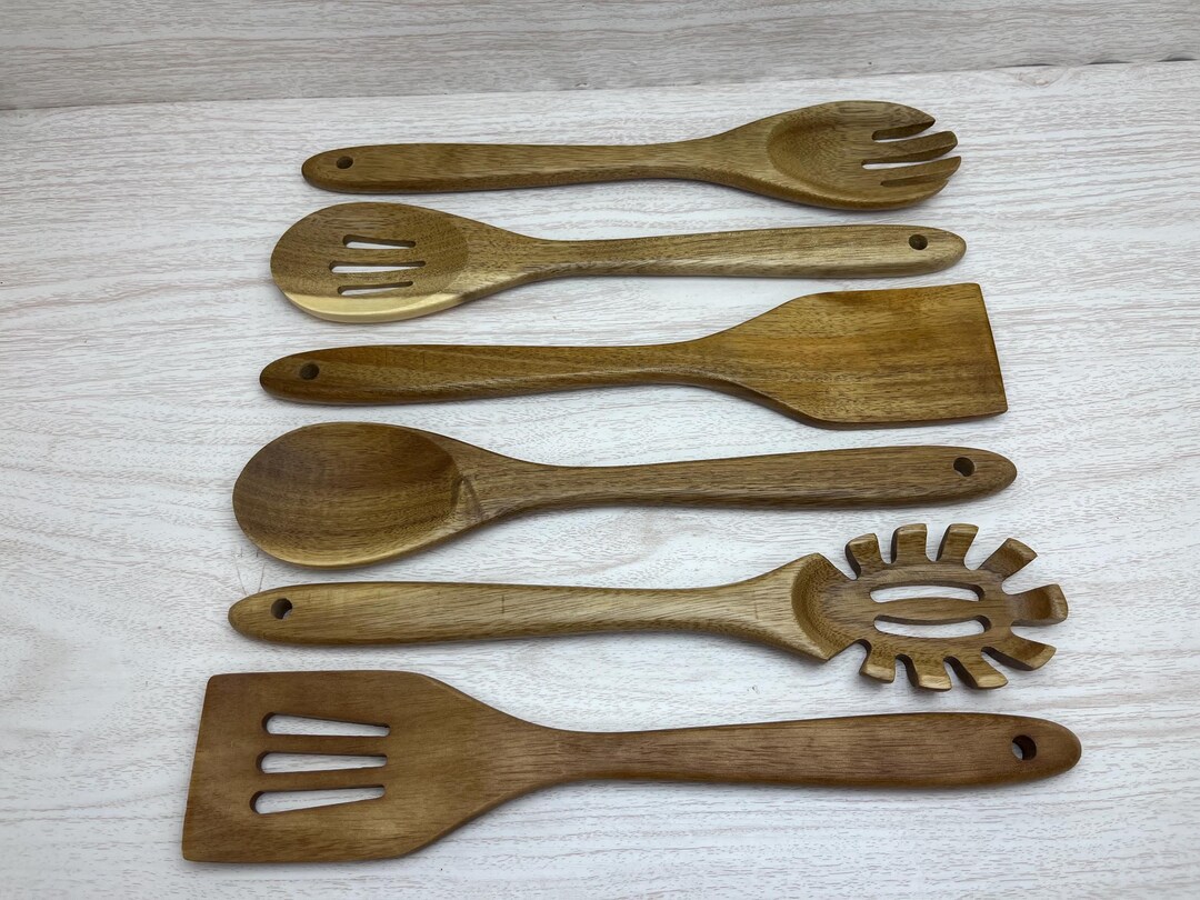 USA Made 6 Piece Set TEAK Wood Handmade Kitchen UTENSILS Set Spatulas ...