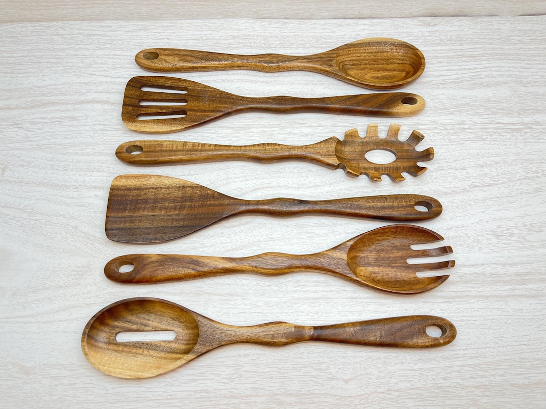 USA Made 6 Piece Set ACACIA Wood Handmade Kitchen UTENSILS Set Spatulas ...