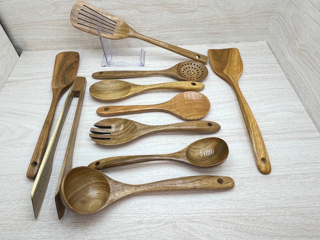 USA Made 10 Piece Set TEAK Wood Handmade Kitchen UTENSILS Set Spatulas ...