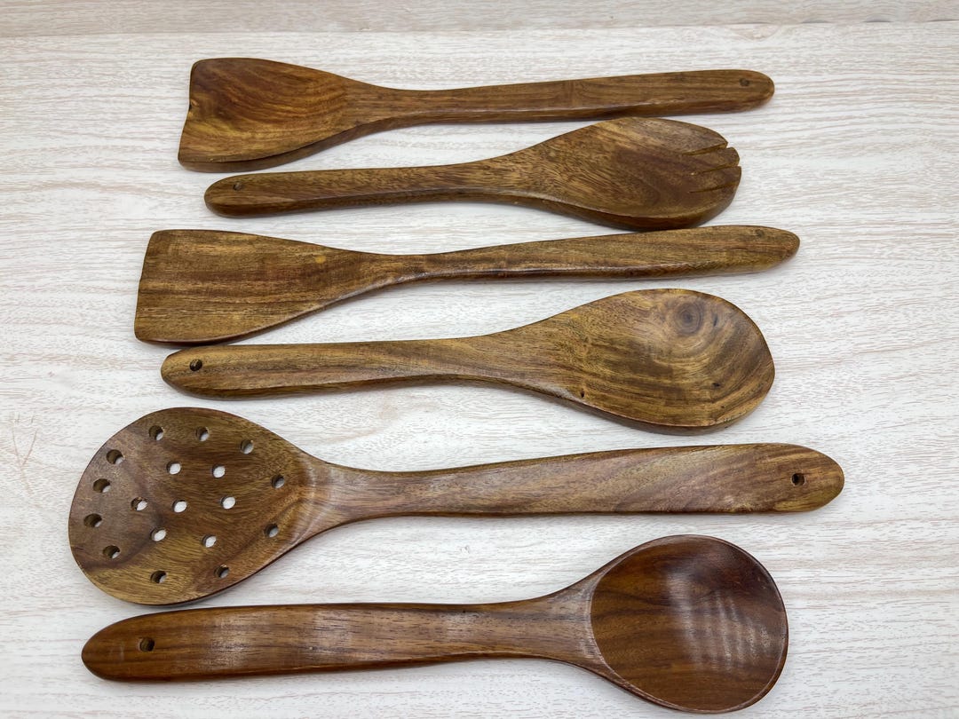 USA Made 6 Piece Set TEAK Wood Handmade Kitchen UTENSILS Set No Coating ...