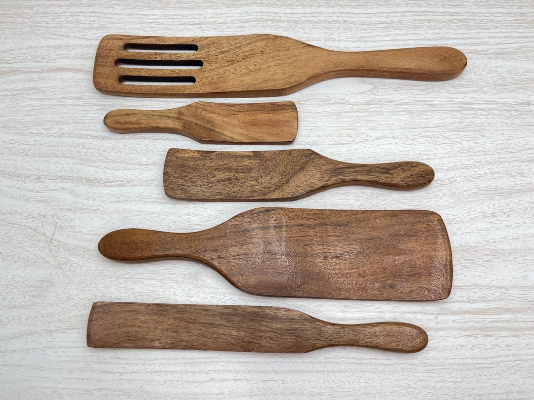 USA Made 5 Piece SPURTLE Set TEAK Handmade Wood Kitchen Utensils ...