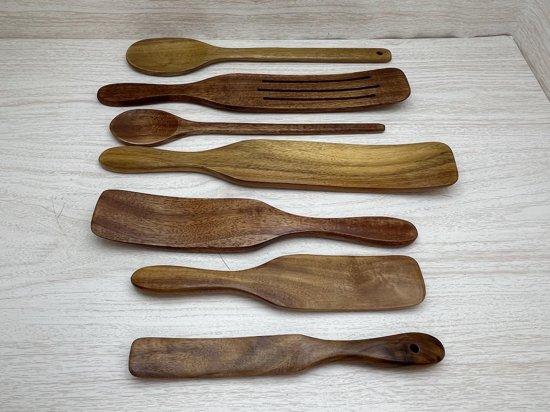 USA Made 7 Piece Set TEAK Wood Handmade Kitchen UTENSILS Set Spatulas ...