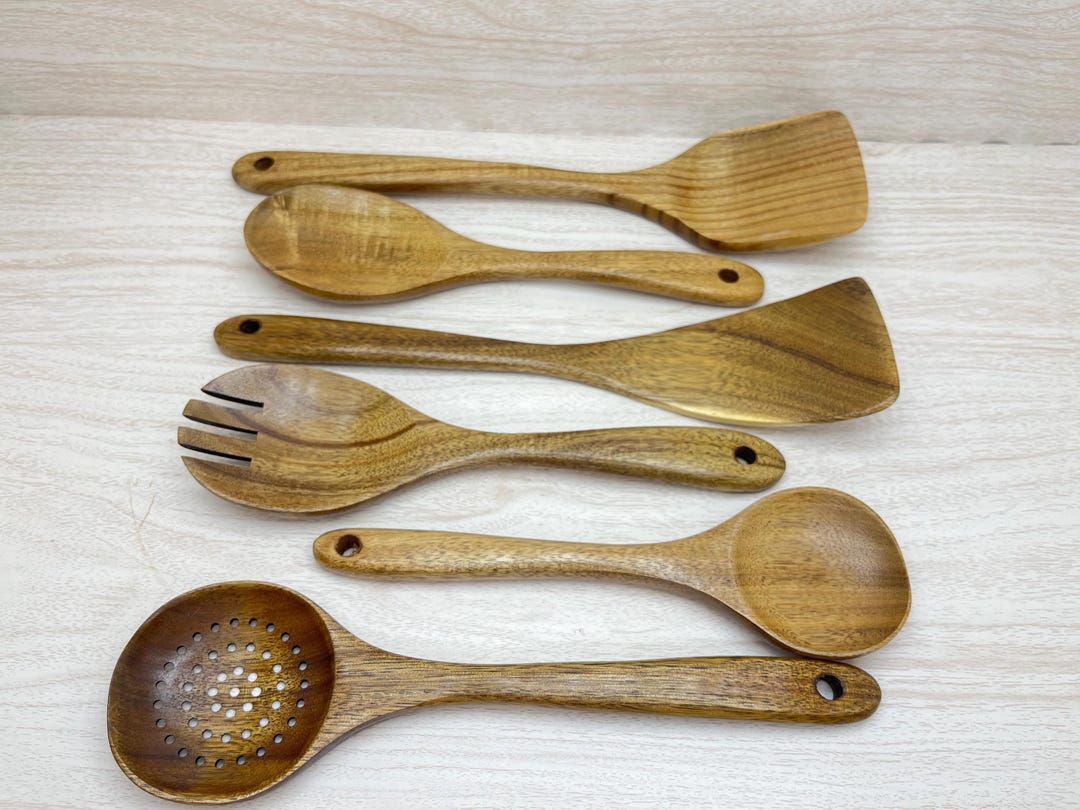 USA Made 6 Piece Set ACACIA Wood Handmade Kitchen UTENSILS Set No ...