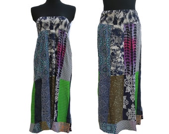 Patchwork BOHO Hippie Skirt, Long Skirt, Maxi Skirt, Elastic, Vacation ...