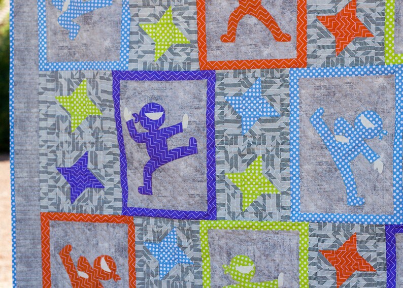 Hi-Yah modern applique and basic pieced ninja quilt pattern | Etsy