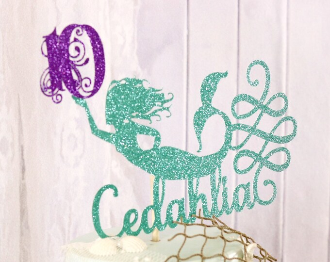 4th Birthday Mermaid Cake Topper ANY AGE COLOR Fourth - Etsy
