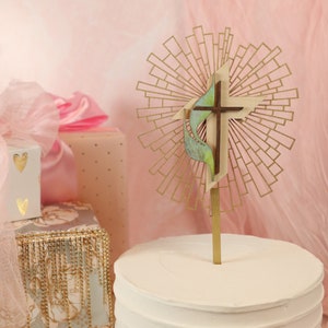 First Holy Communion Wood Cake Topper, Table Centerpiece Pic Floral ...