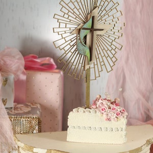 First Holy Communion Wood Cake Topper, Table Centerpiece Pic Floral ...