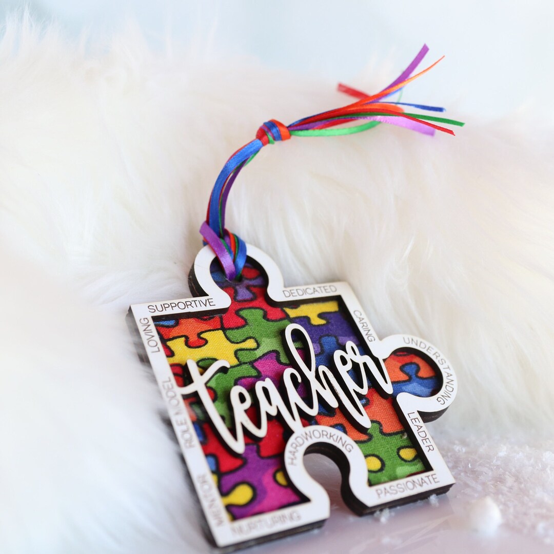 Personalized Autism Puzzle Piece Wood Ornament, Teacher Gift - Etsy