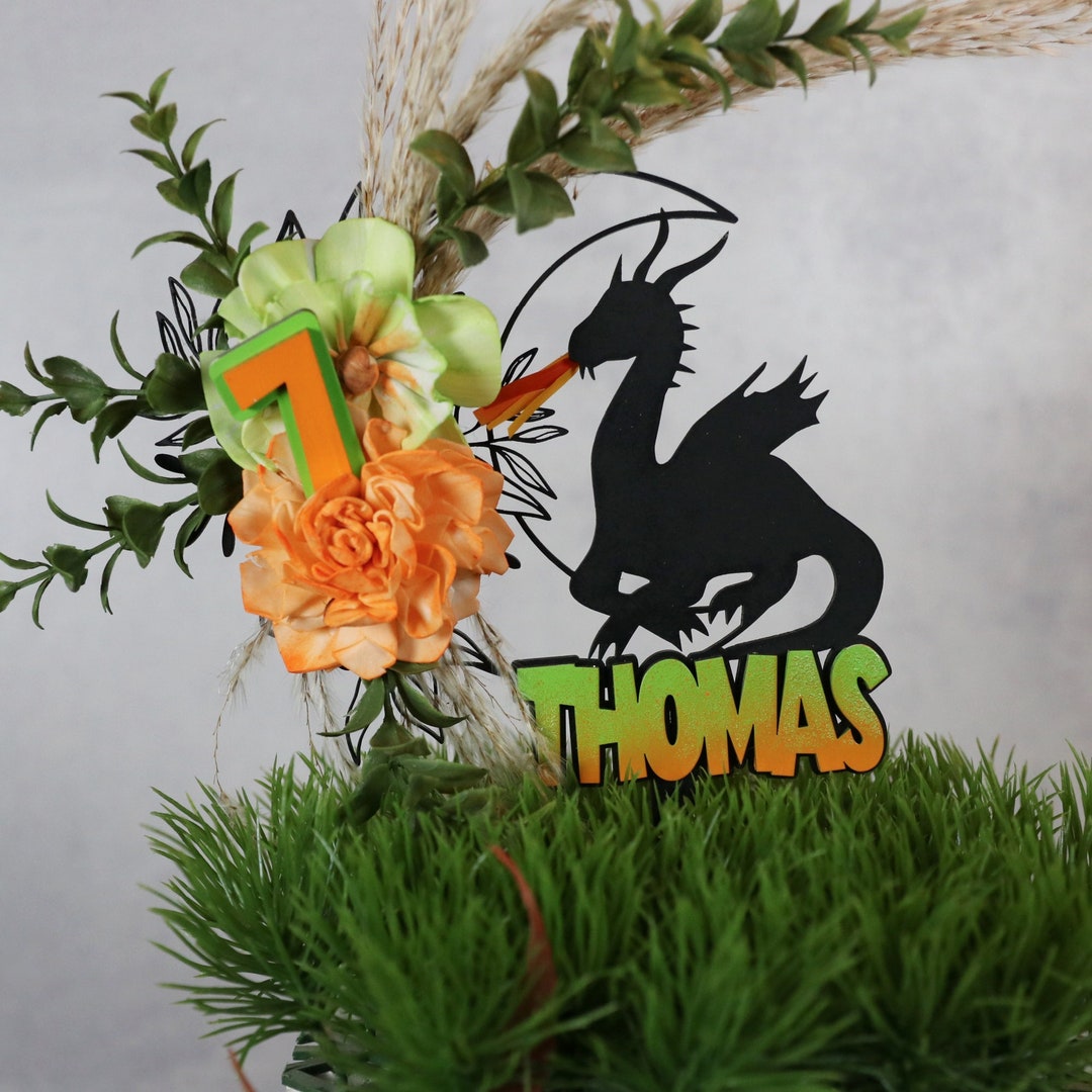 Enchanting Wood Dragon Cake Topper: Personalized With Name and - Etsy
