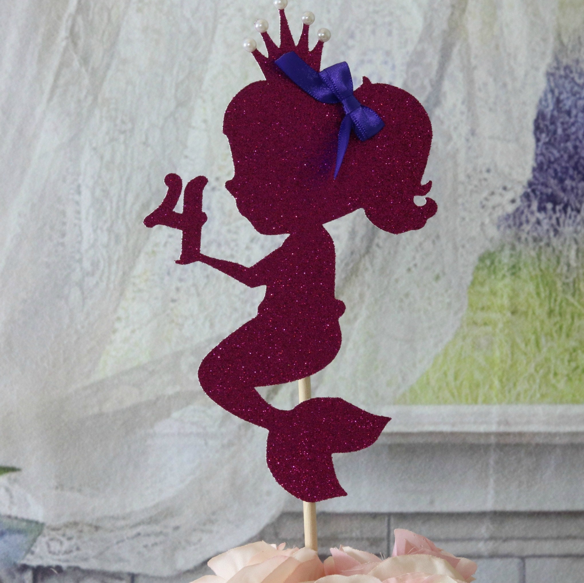4th Birthday Mermaid Cake Topper ANY AGE COLOR Fourth - Etsy