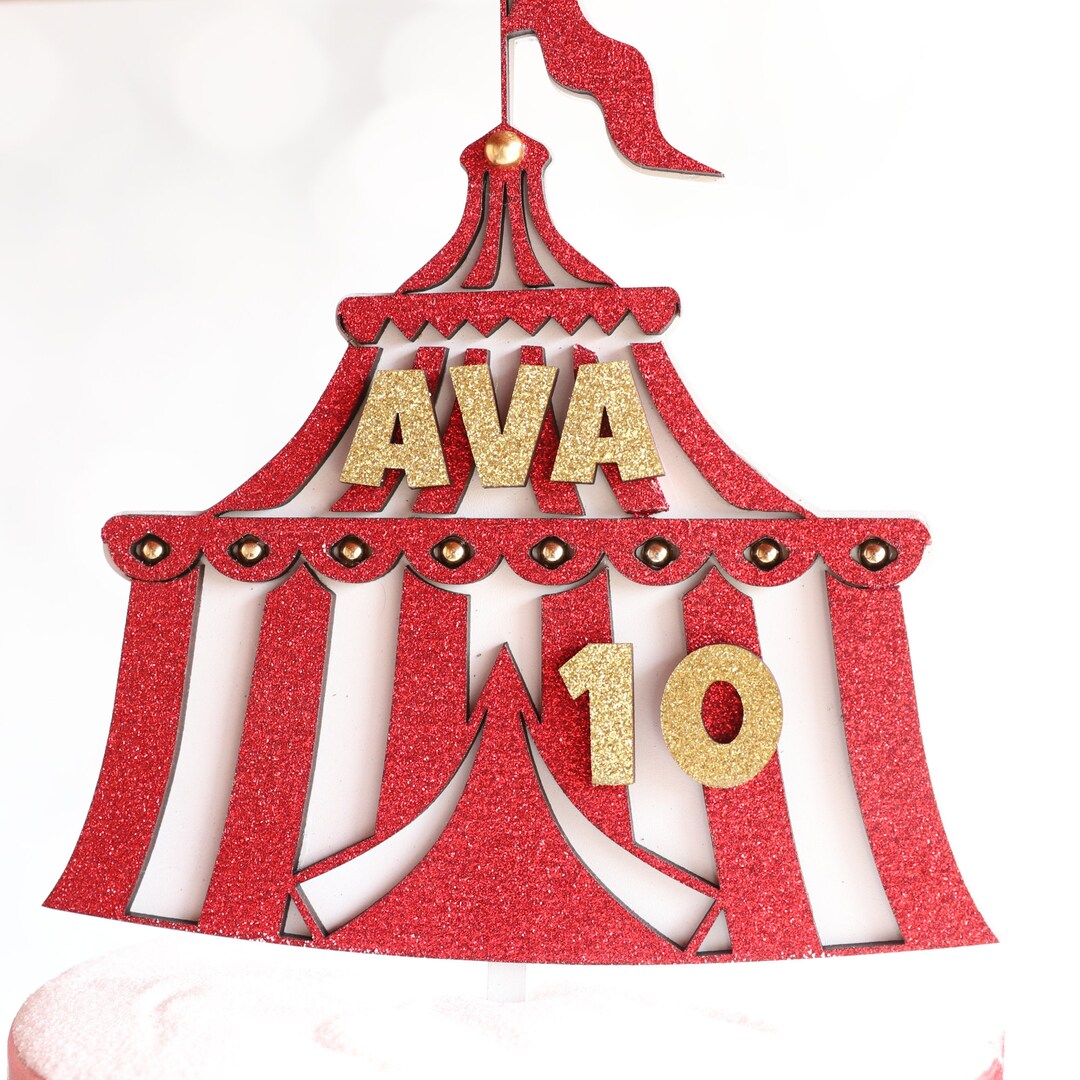 Circus Tent Cake Topper: Custom Name & Age, Red and Gold Party Decor - Etsy