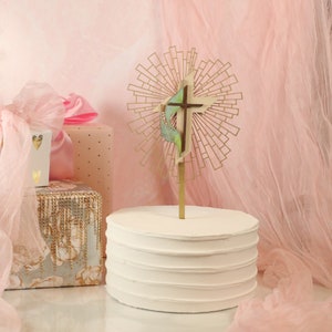 First Holy Communion Wood Cake Topper, Table Centerpiece Pic Floral ...